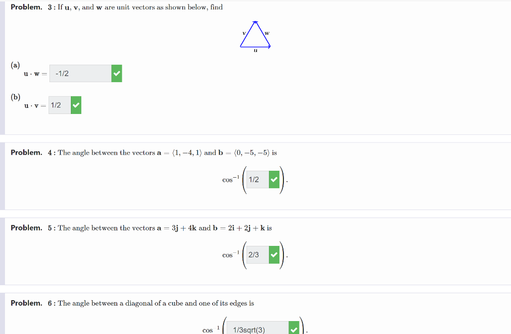 Solved Problem. 3: If u, v, and w are unit vectors as shown | Chegg.com
