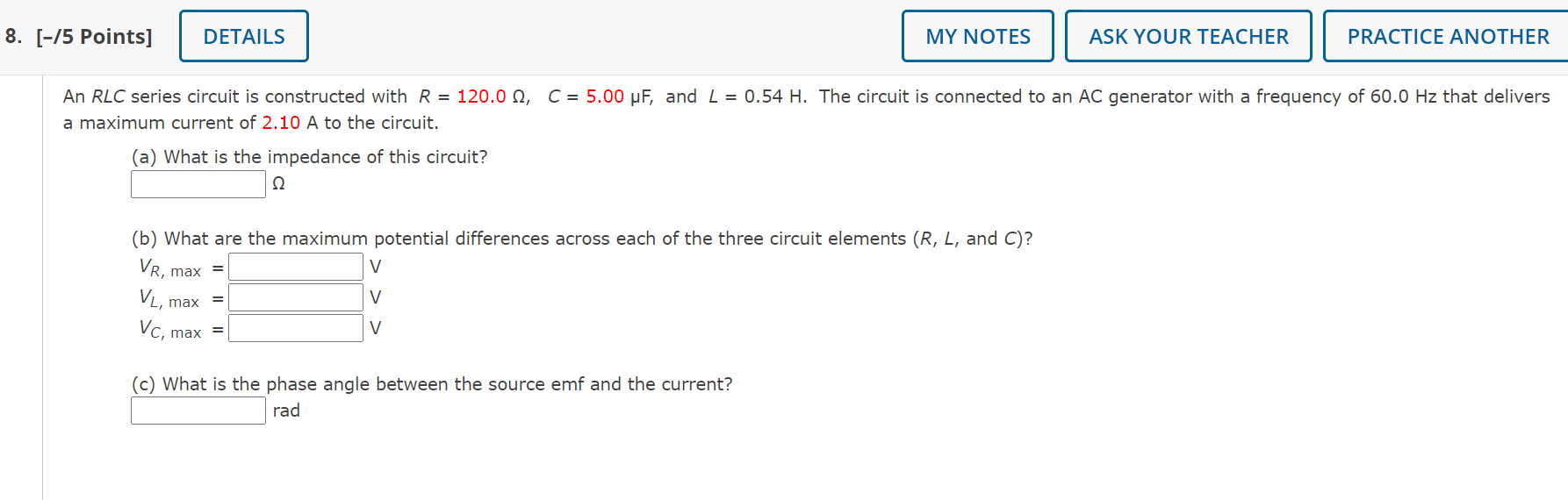 Solved 8. [-/5 Points] DETAILS MY NOTES ASK YOUR TEACHER | Chegg.com