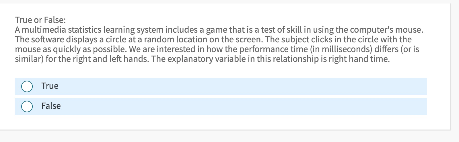 Solved True or False: A multimedia statistics learning | Chegg.com
