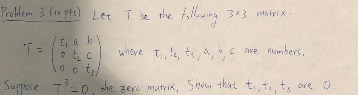 Solved Problem 3 (10 pts) Let T be the following 3×3 matrix: | Chegg.com
