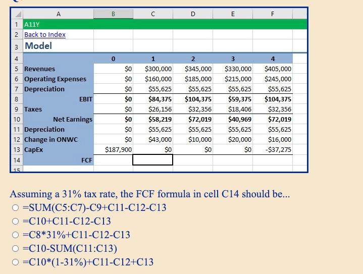 Solved A C D E F 1 A11Y 2 Back to Index 3 Model 4 2 3 5 | Chegg.com