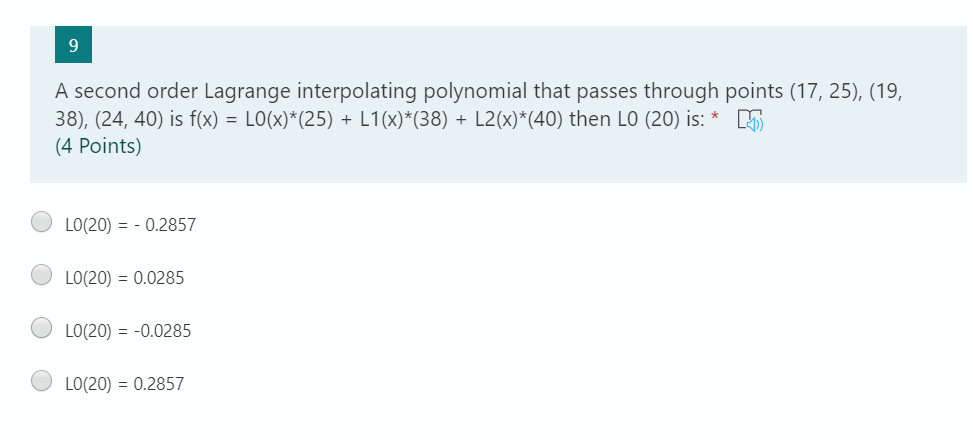Solved 9 A second order Lagrange interpolating polynomial | Chegg.com