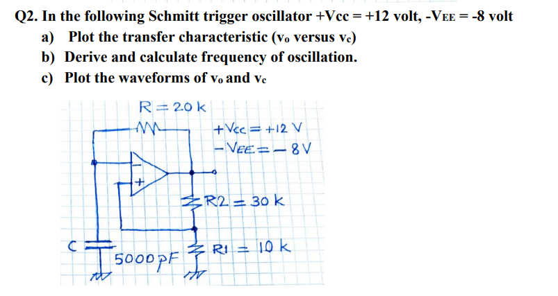 Solved Q2. In the following Schmitt trigger oscillator +Vcc | Chegg.com