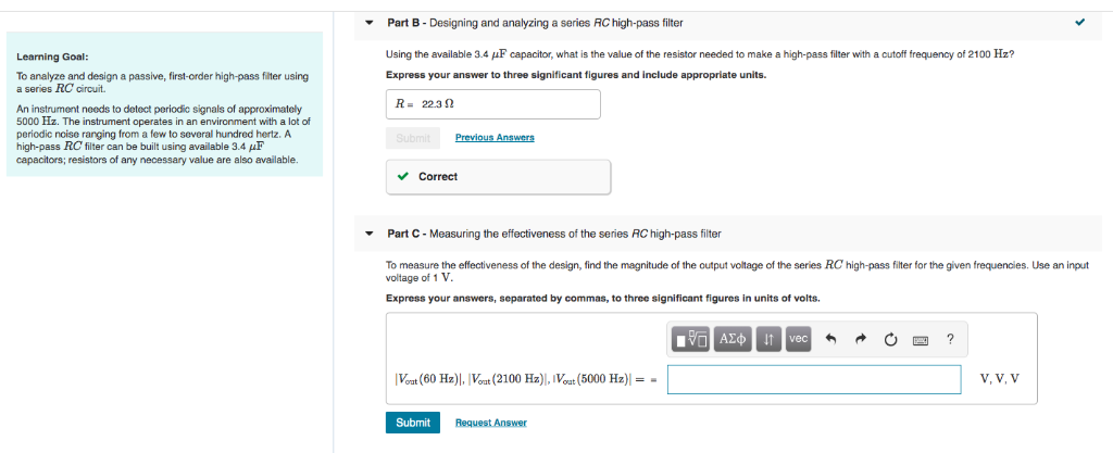 Solved Part B Designing and analyzing a series RC high-pass | Chegg.com