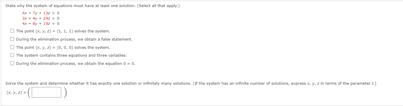Solved State why the system of equations must have at least | Chegg.com
