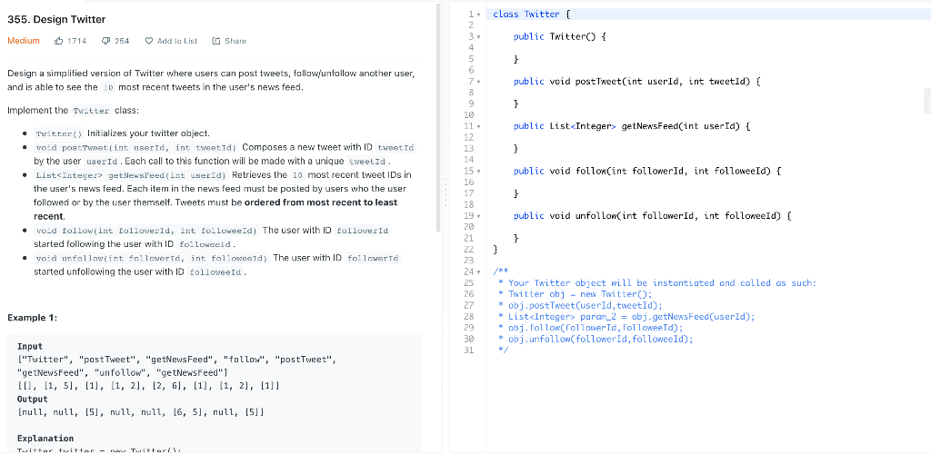 Solved 355. Design Twitter 1 Z class Twitter ( public | Chegg.com Solved 355. Design Twitter 1 Z class Twitter ( public | Chegg.com