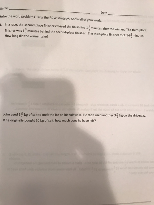 Solved Name Date solve the word problems using the RDW | Chegg.com