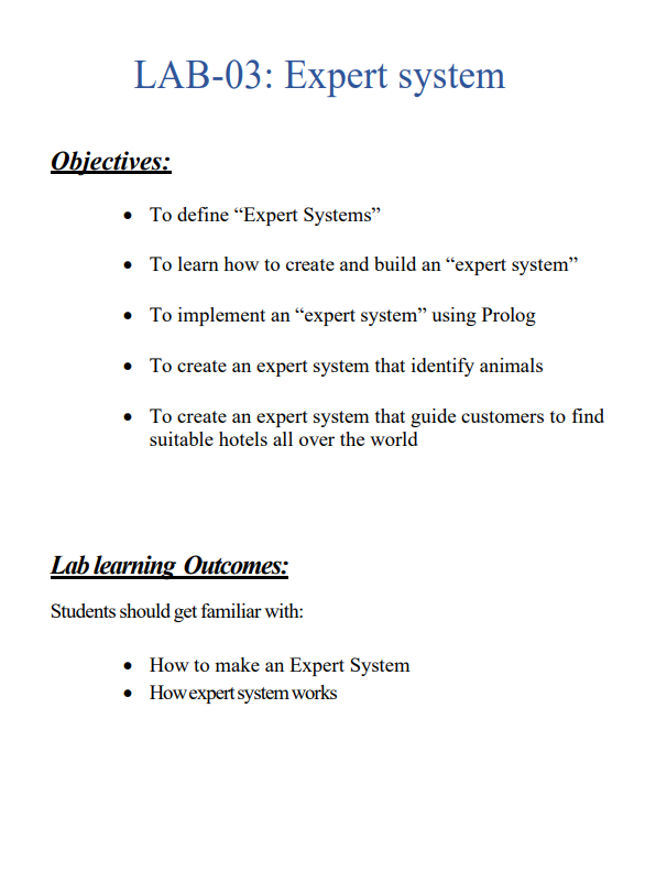 Solved LAB-03: Expert system Objectives: - To define "Expert | Chegg.com