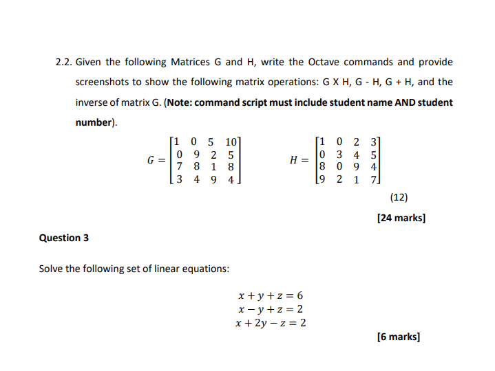 Solved 2.2. Given the following Matrices G and H, write the | Chegg.com
