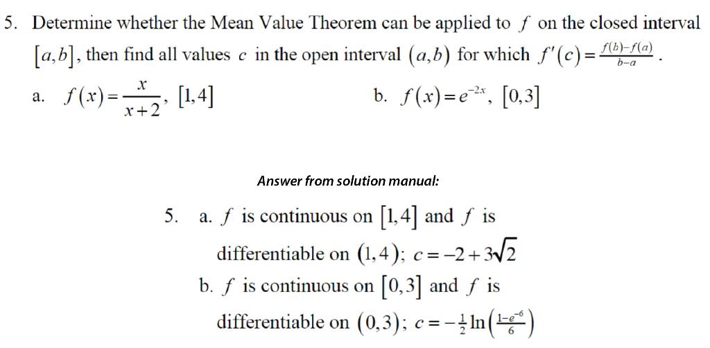 Solved 5. Determine whether the Mean Value Theorem can be | Chegg.com