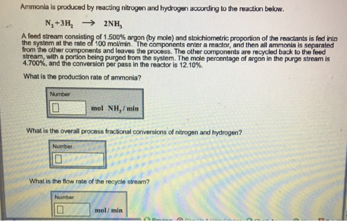 Solved Ammonia is produced by reacting nitrogen and hydrogen | Chegg.com