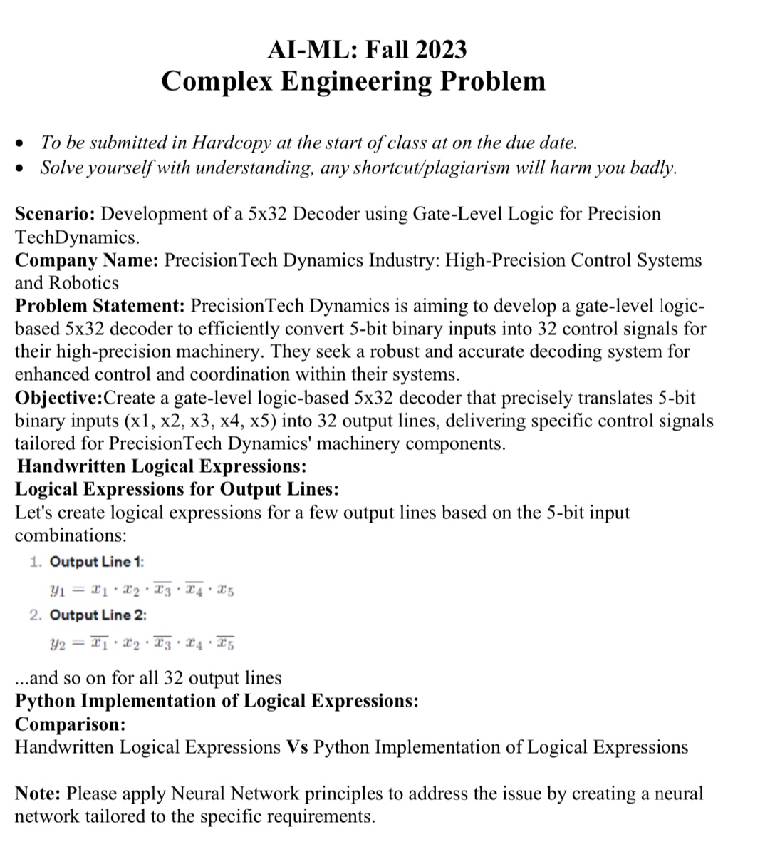 Solved AI-ML: Fall 2023Complex Engineering ProblemTo be | Chegg.com