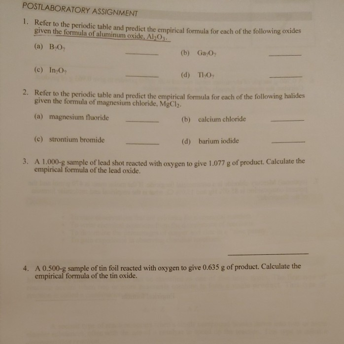 Solved POSTLABORATORY ASSIGNMENT 1. Refer to the periodic | Chegg.com