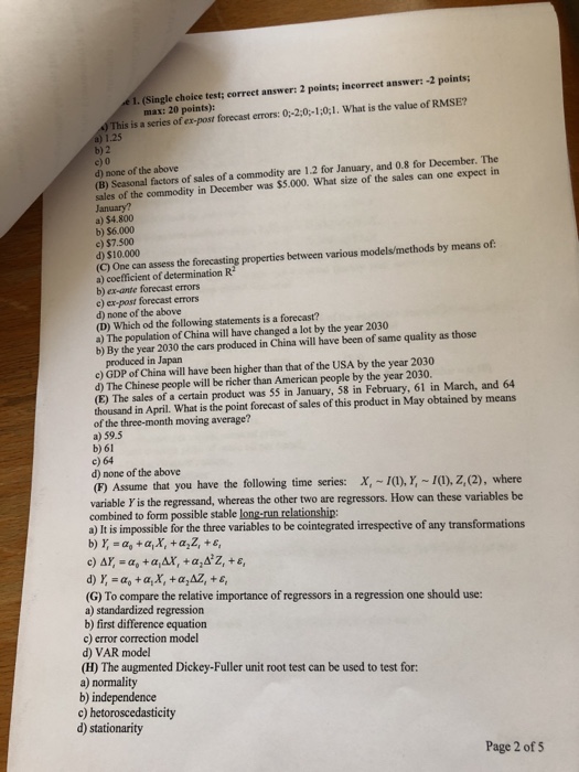 Solved e 1. (Single choice test; correct answer: 2 points; | Chegg.com
