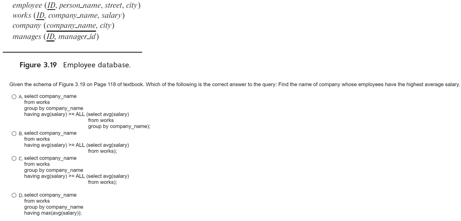 Solved employee (ID, person_name, street, city) works (ID, | Chegg.com