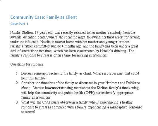 Solved Community Case: Family as Client Case Part 1 Natalie | Chegg.com