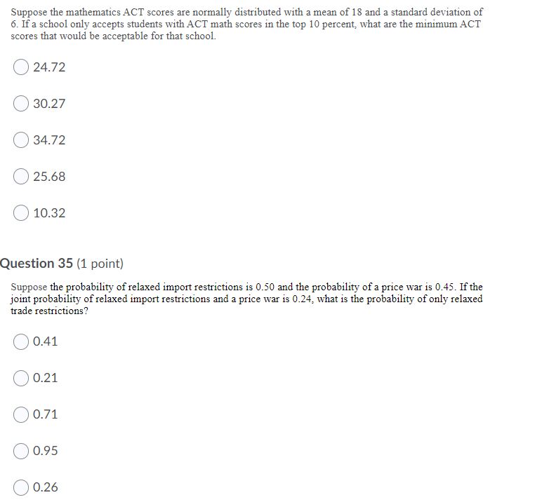 Solved Suppose the mathematics ACT scores are normally | Chegg.com