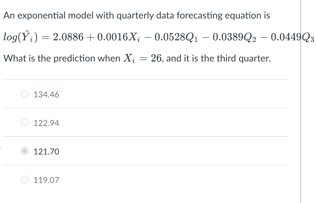 Solved An exponential model with quarterly data forecasting | Chegg.com