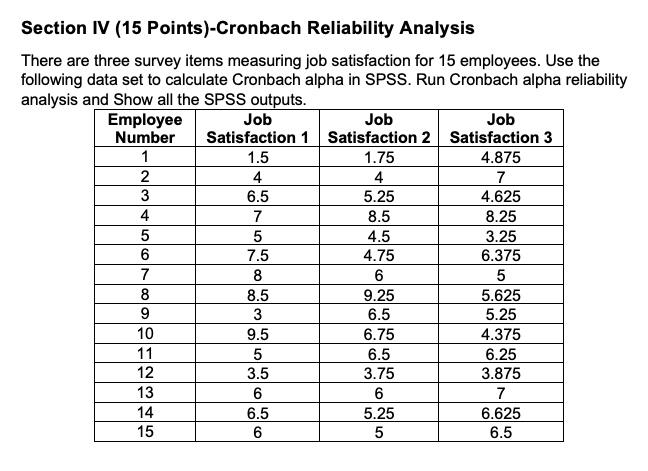 Solved Section IV (15 Points)-Cronbach Reliability Analysis | Chegg.com