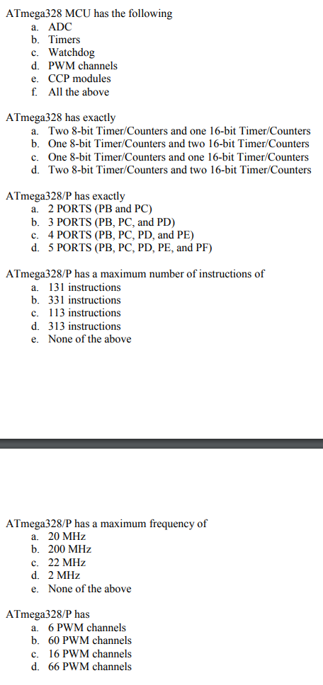 Solved ATmega328 MCU has the following a. ADC b. Timers c. | Chegg.com