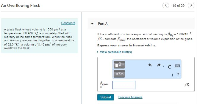 Solved An Overflowing Flask 19 of 29 Part A A glass flask | Chegg.com