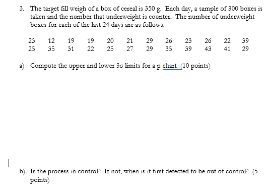 Solved b) ﻿Is the process in control? If not, when is it | Chegg.com