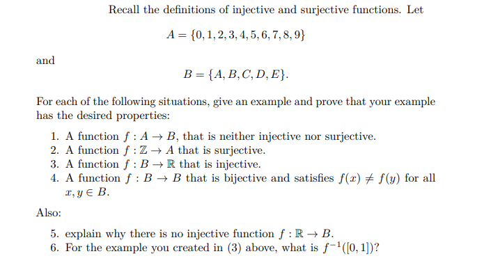 Solved Recall the definitions of injective and surjective | Chegg.com