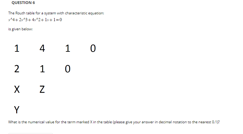 Solved The Routh table for a system with characteristic | Chegg.com
