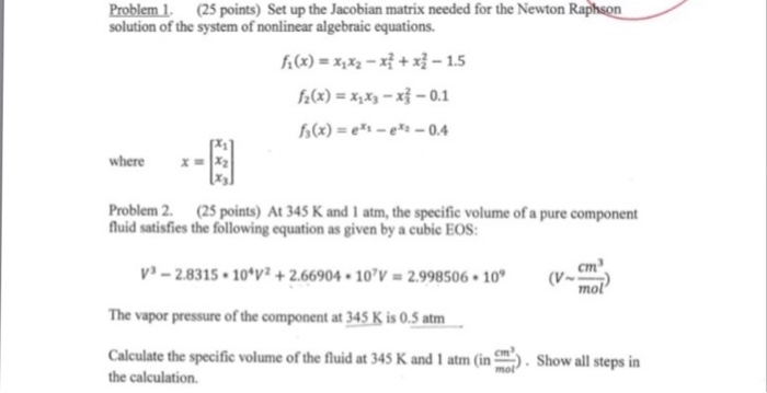 Solved Problem 1(25 points) Set up the Jacobian matrix | Chegg.com