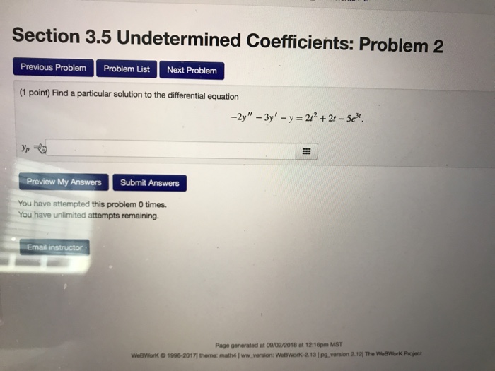 Solved Section 3.4 Repeated Roots: Problem 10 Previous | Chegg.com