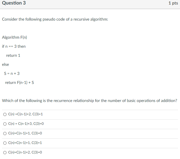 Solved Consider the following pseudo code of an algorithm: | Chegg.com