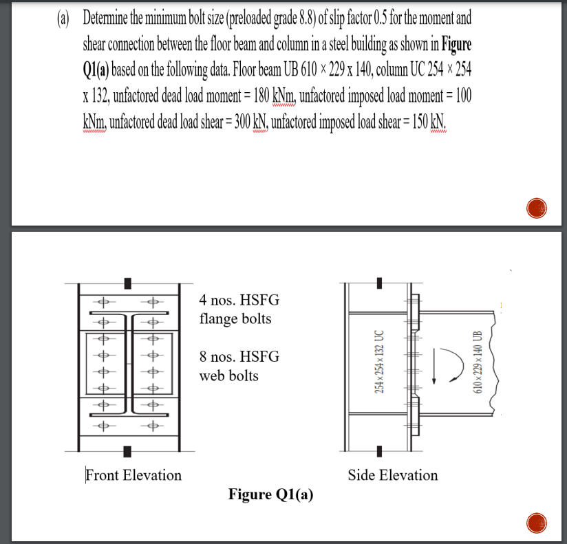 Solved (a) Determine the minimum bolt size (preloaded grade | Chegg.com