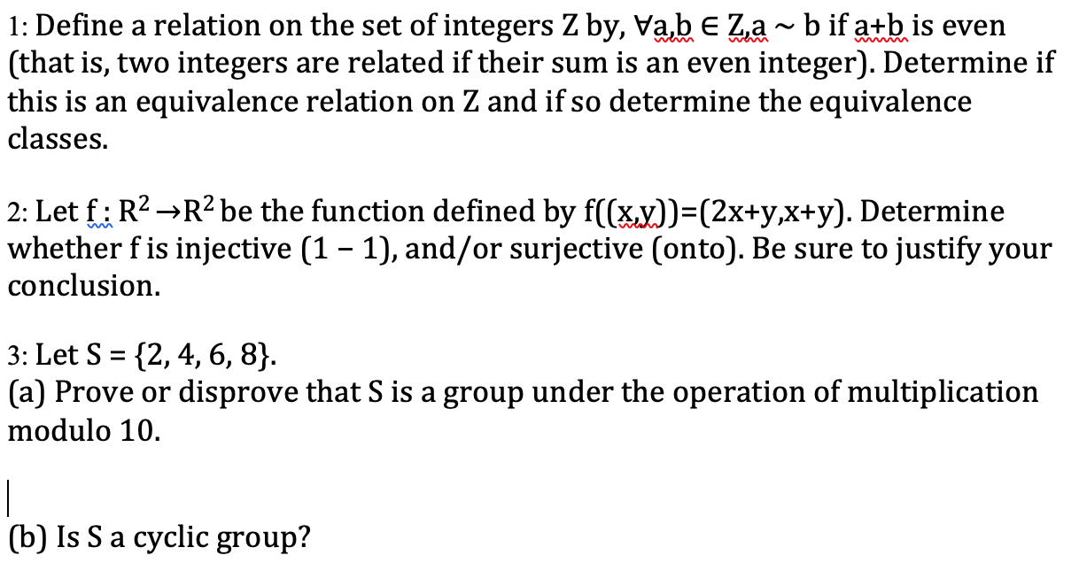 Solved 1: Define a relation on the set of integers Z by, Vab | Chegg.com