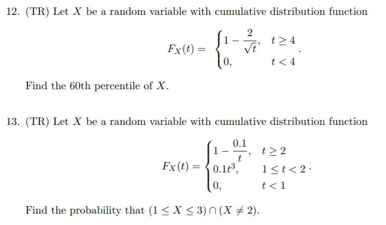 Solved 12. (TR) Let X be a random variable with cumulative | Chegg.com
