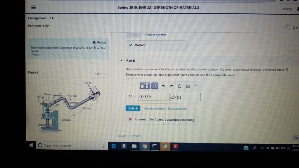 Solved Spring 2019: ENR 221 STRENGTH OF MATERIALS Delange | Chegg.com