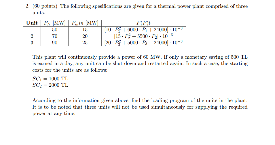 Solved 2. (60 points) The following spesifications are given | Chegg.com