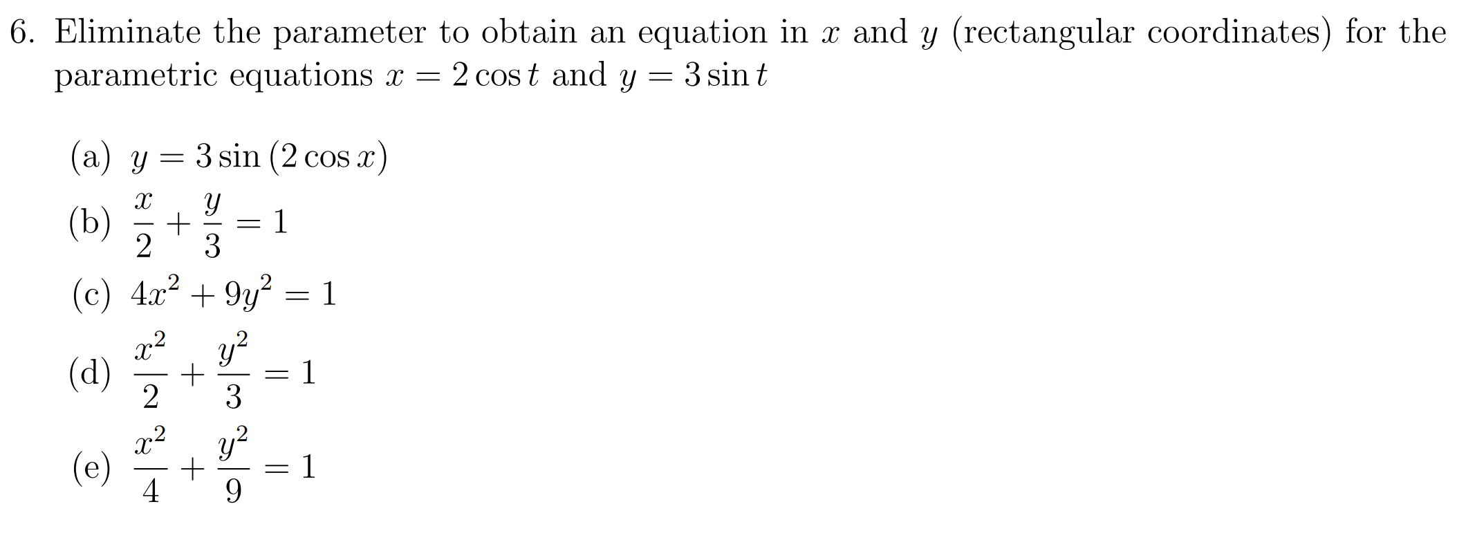Solved Eliminate the parameter to obtain an equation in x | Chegg.com