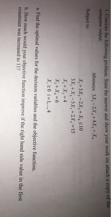 Solved 1. Consider the following problem. State the answer | Chegg.com