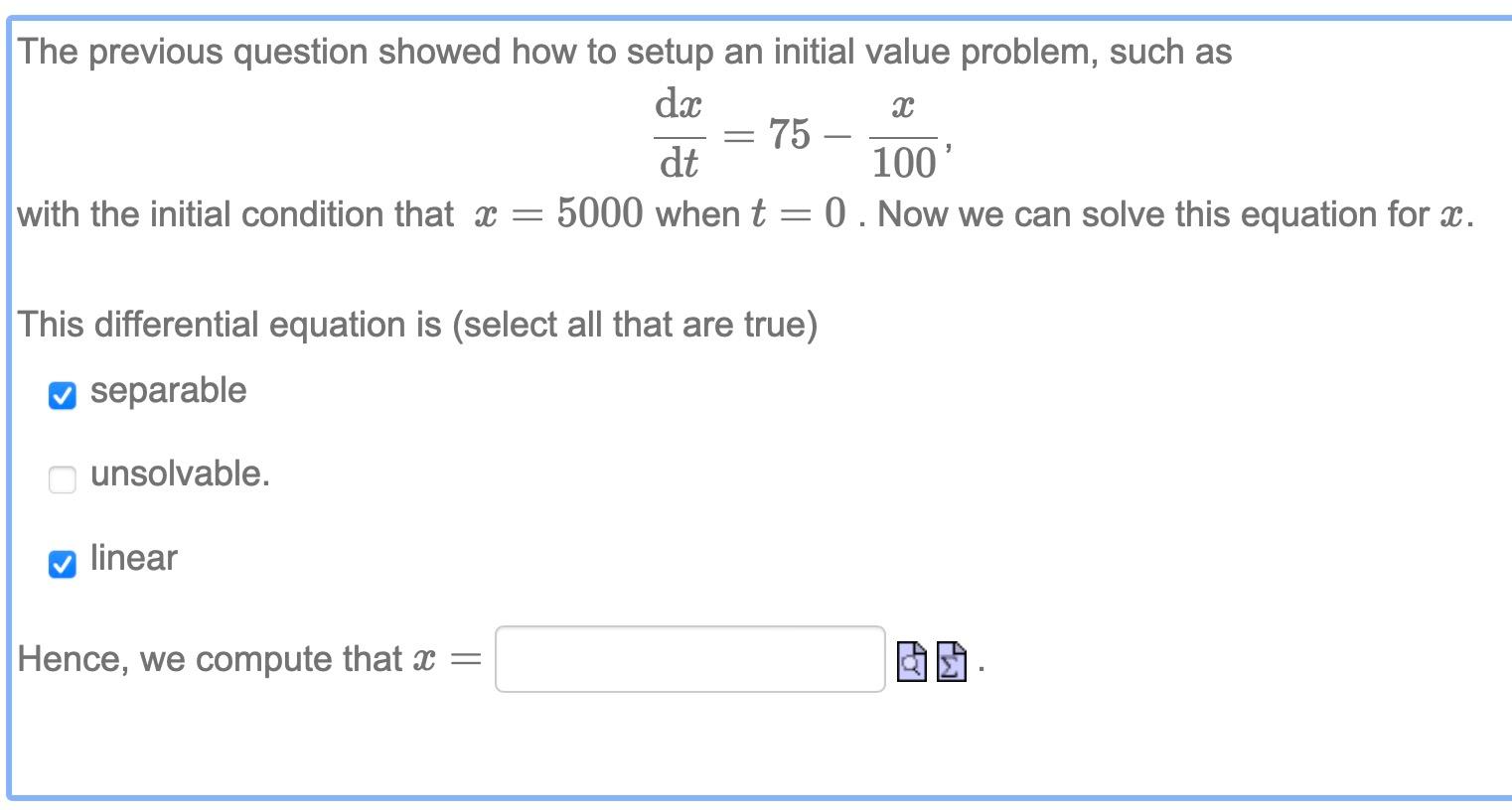 Solved The previous question showed how to setup an initial | Chegg.com