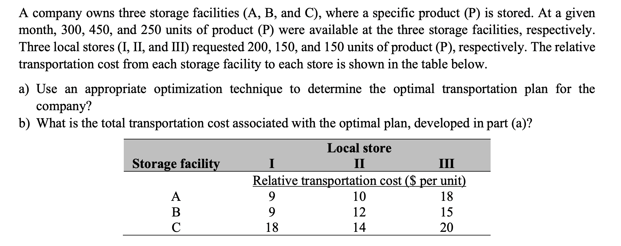 Solved A company owns three storage facilities (A, B, and | Chegg.com