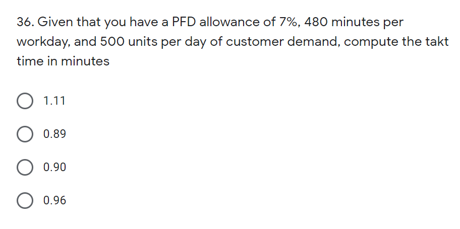 Solved 36. Given that you have a PFD allowance of 7%, 480 | Chegg.com
