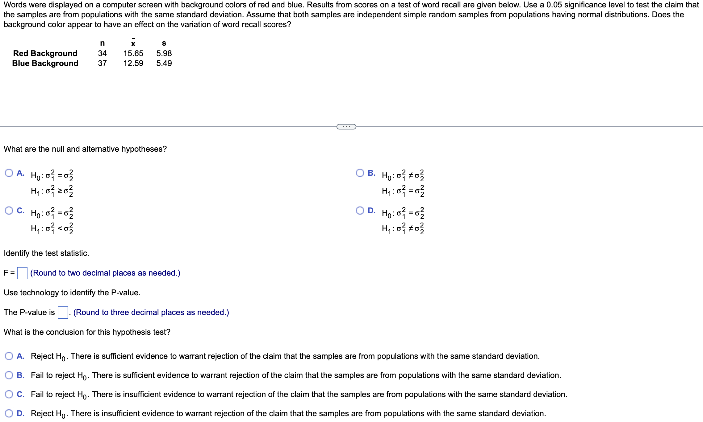 Solved Words were displayed on a computer screen with | Chegg.com