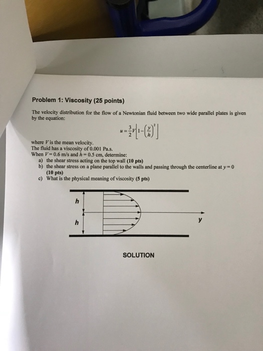 Solved Problem 1: Viscosity (25 points) The velocity | Chegg.com