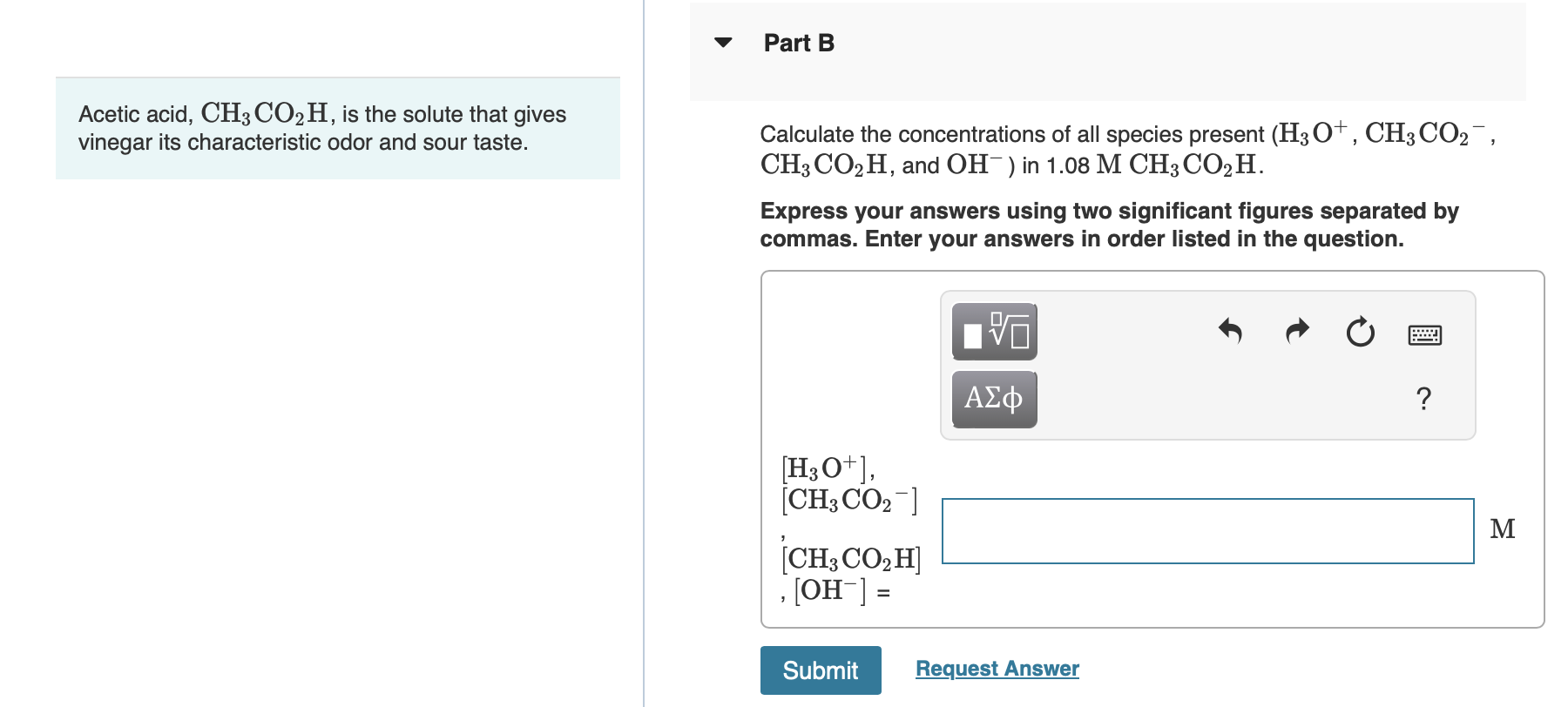 Solved Acetic acid, CH3CO2H, is the solute that gives | Chegg.com