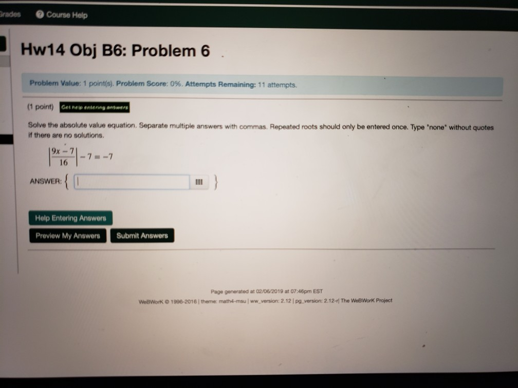 Solved rades Course Help Hw14 Obj B6: Problem 6 Problem | Chegg.com