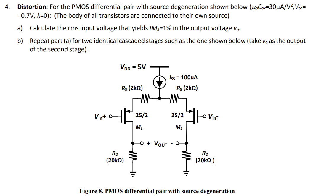 Solved Distortion: For the PMOS differential pair with | Chegg.com