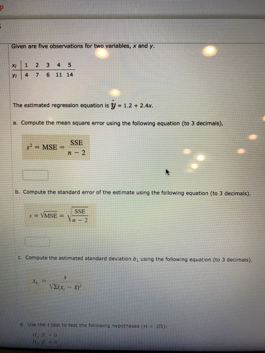 Solved Given Are Five Observations For Two Variables X And Chegg