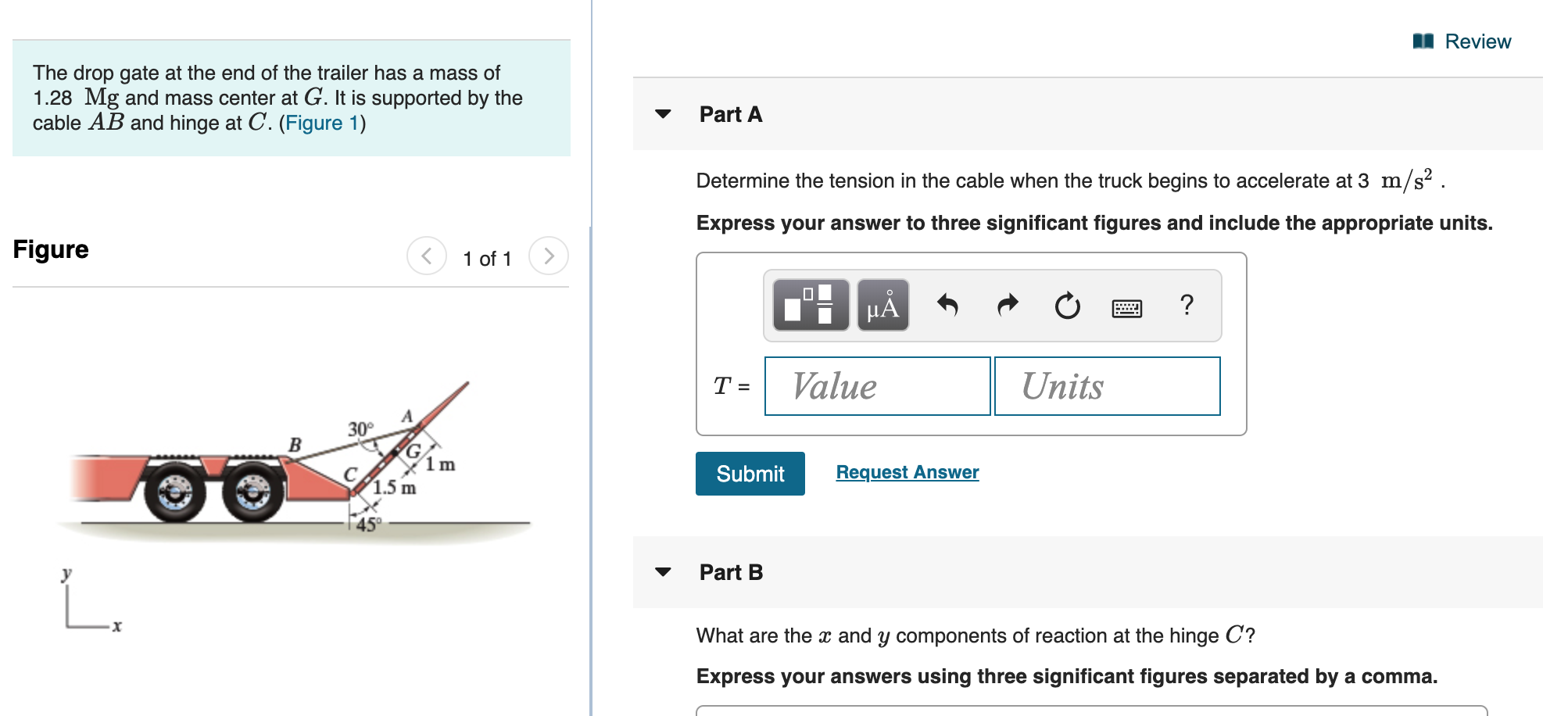 Solved A Review The drop gate at the end of the trailer has | Chegg.com