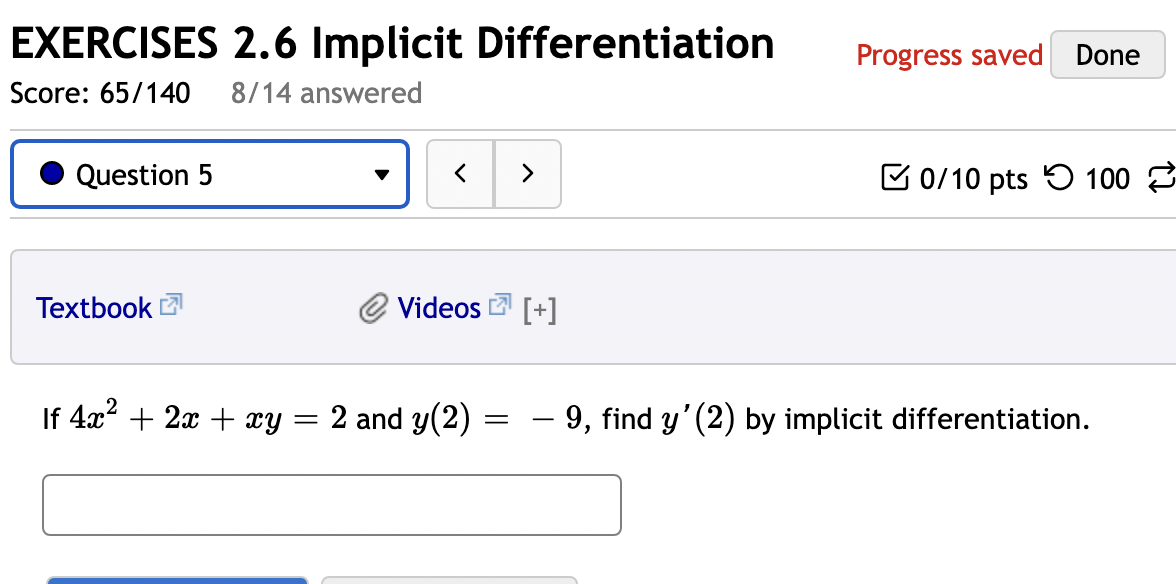 Solved XERCISES 2.6 Implicit Differentiation Progress saved | Chegg.com