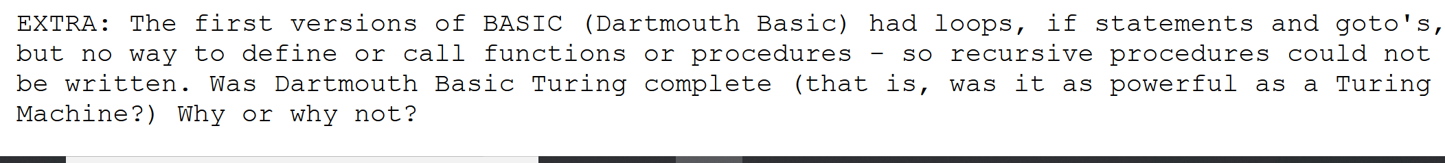 Solved EXTRA: The first versions of BASIC (Dartmouth Basic) | Chegg.com